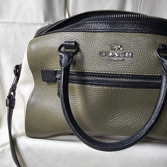 Coach | Bags | Genuine Coach Rowan Satchel In Army Green White Pebbled ...